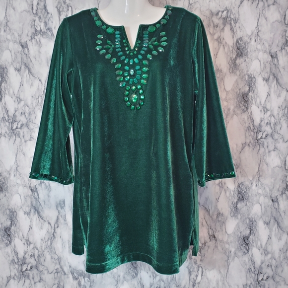 Quacker Factory | Tops | Quacker Factory Green Velvet Tunic Top | Poshmark